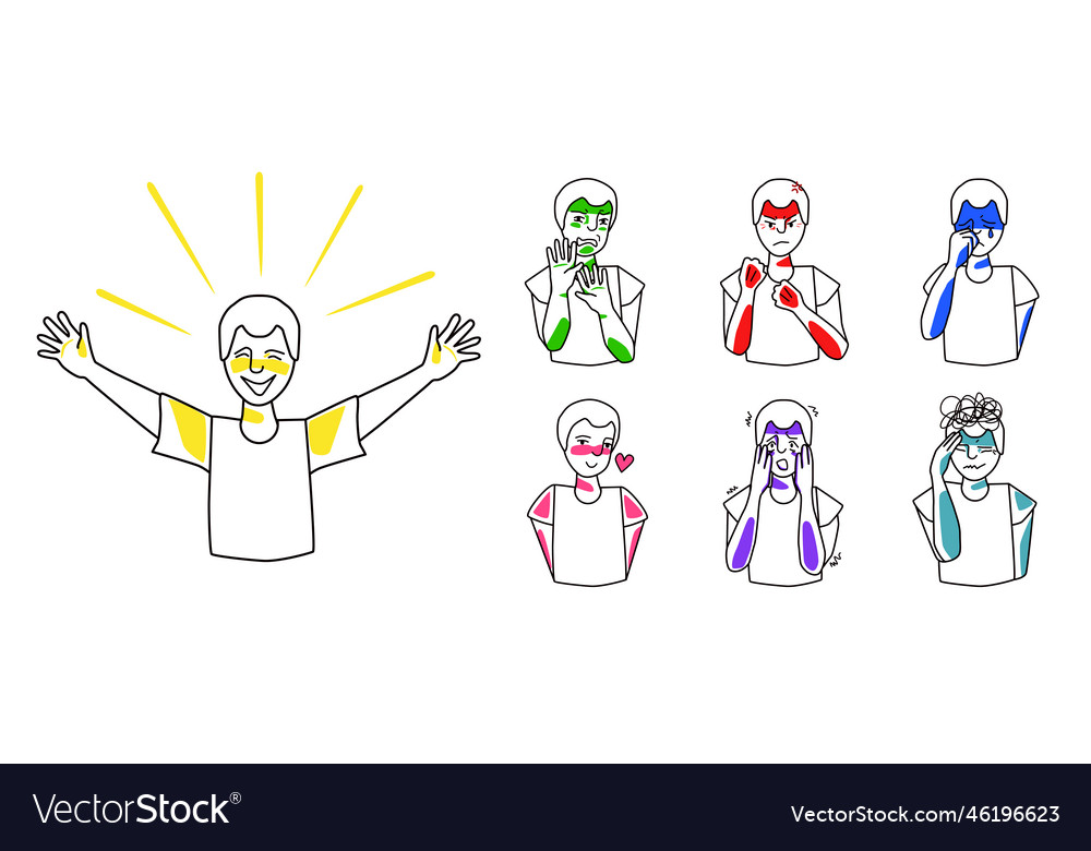 Young boy character emotions set happiness Vector Image