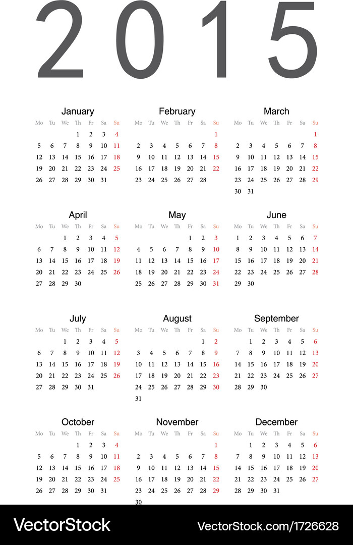 2015 Year Calendar Royalty Free Vector Image - VectorStock