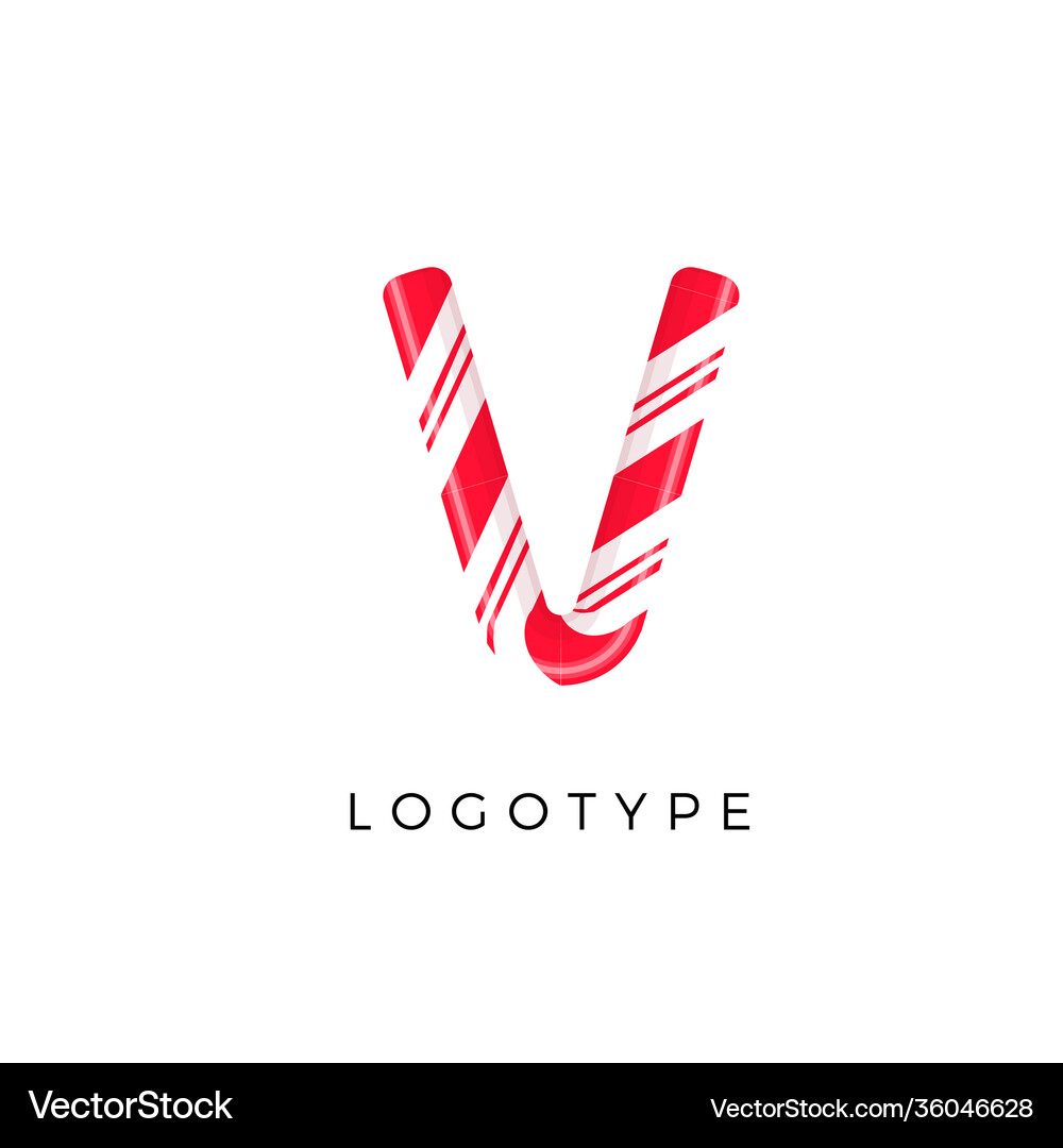 Candy letter v with bright red and white stripes Vector Image
