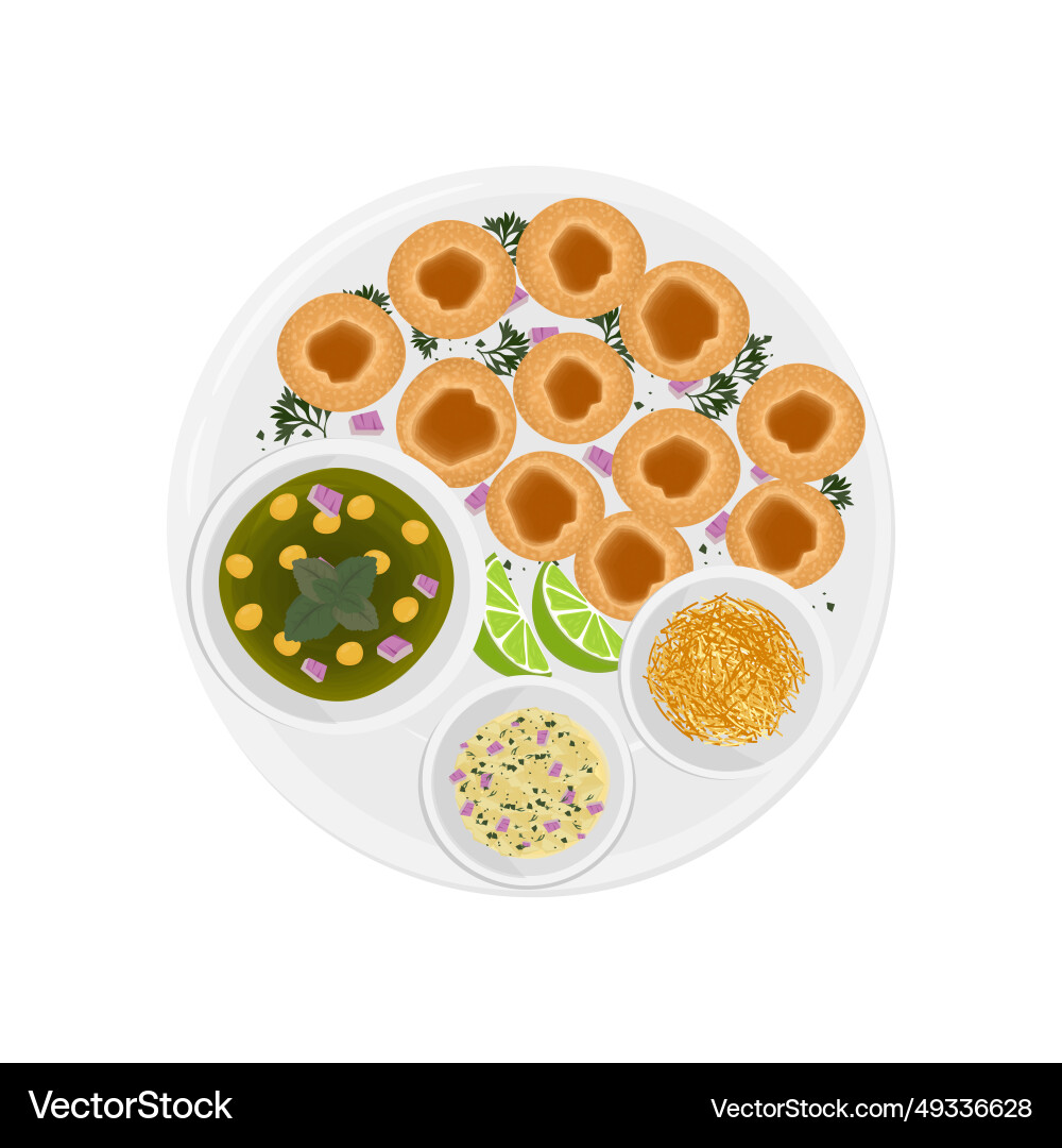 Flat lay pani puri or golgappa Royalty Free Vector Image