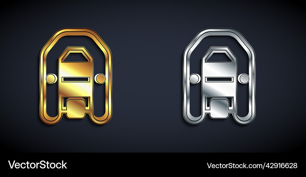 Gold and silver inflatable boat with outboard Vector Image