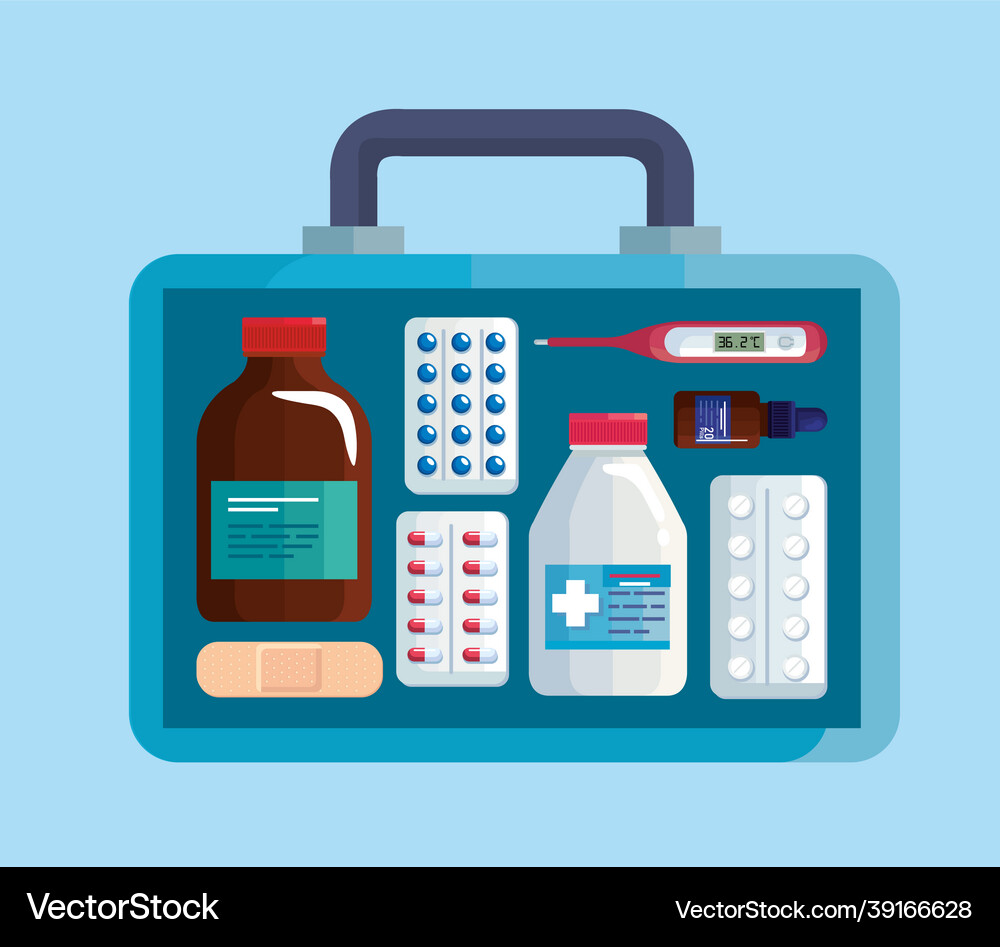 Medical kit with medicine Royalty Free Vector Image