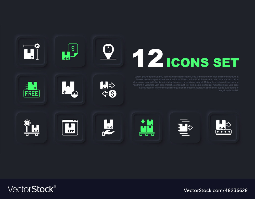 Set carton cardboard box conveyor belt Royalty Free Vector