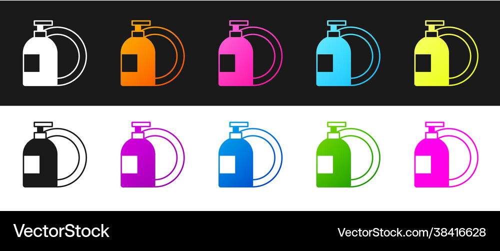 Set dishwashing liquid bottle and plate icon Vector Image