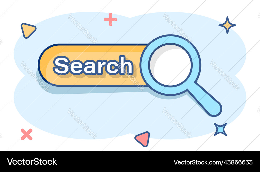 Cartoon search bar ui icon in comic style Vector Image