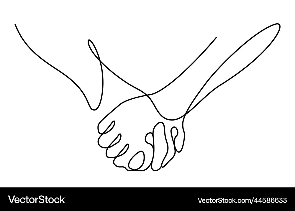 Continuous line drawing of hands together holding Vector Image