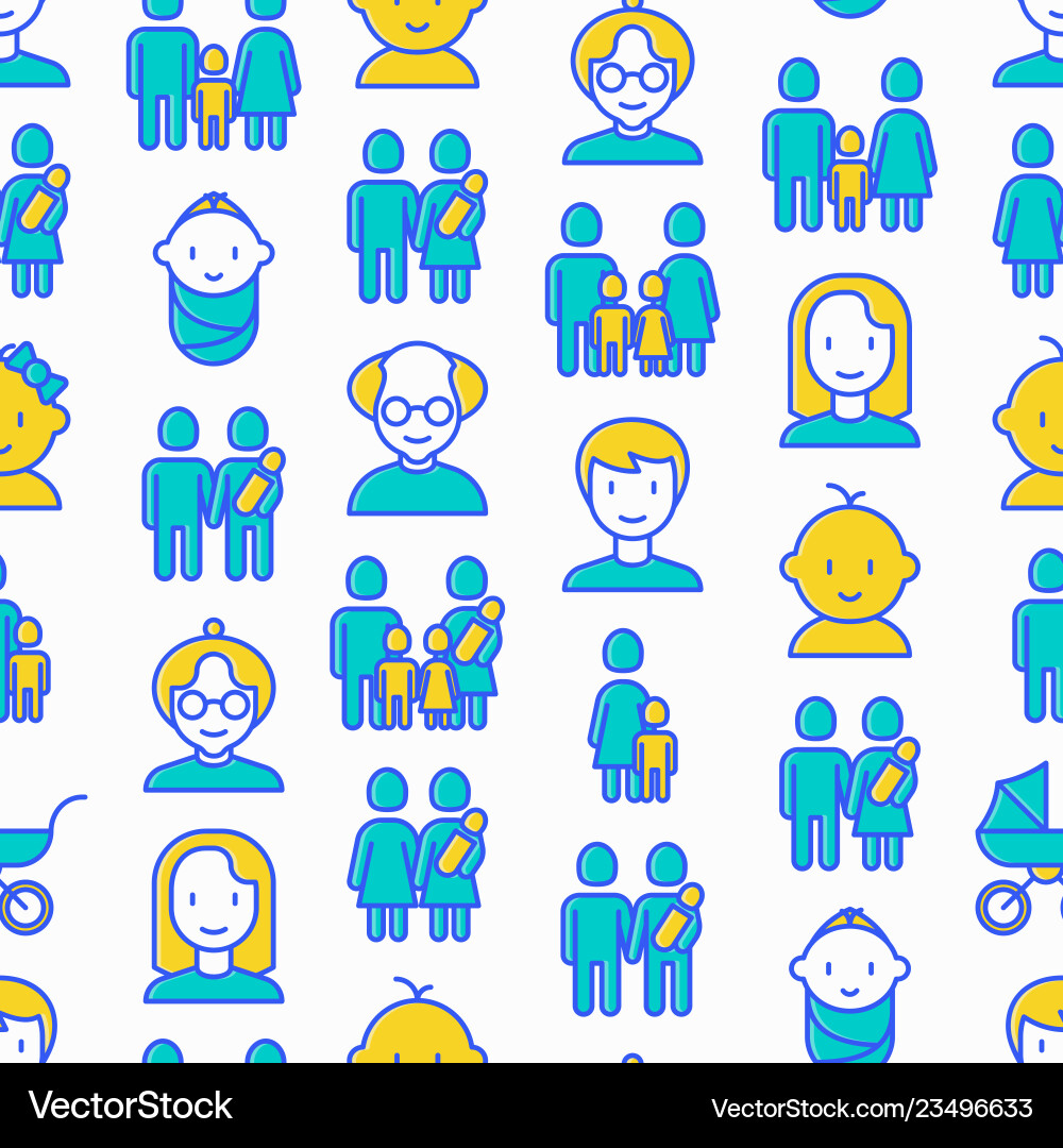 Family seamless pattern with thin line icons Vector Image