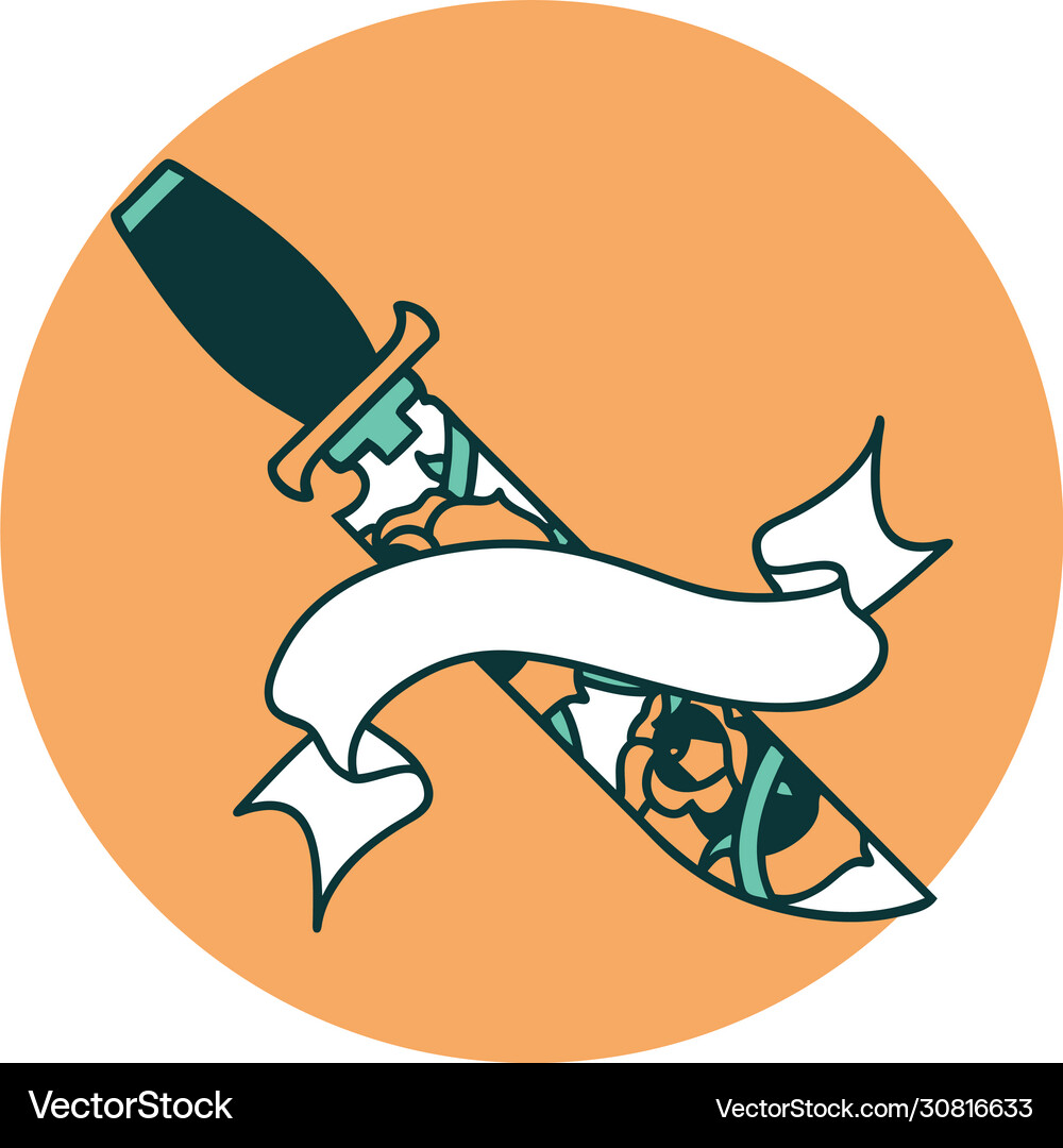 Icon with banner a dagger and flowers Royalty Free Vector