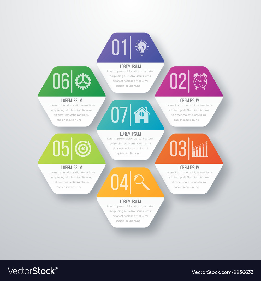 Infographics seven hexagons Royalty Free Vector Image