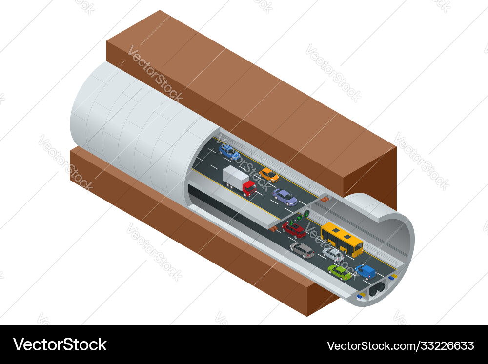 Isometric underground tunnel for vehicular road Vector Image