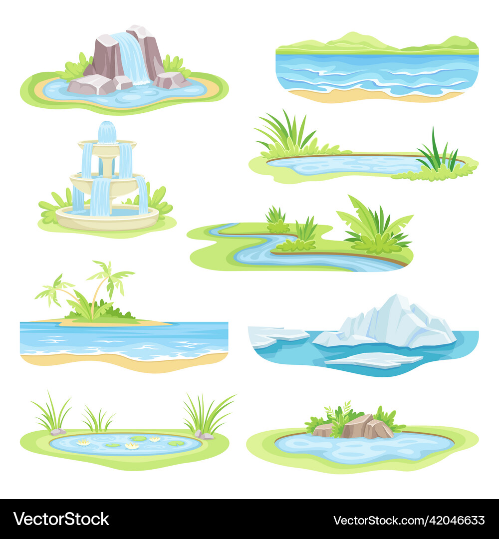 Natural water landscape with flowing river stream Vector Image