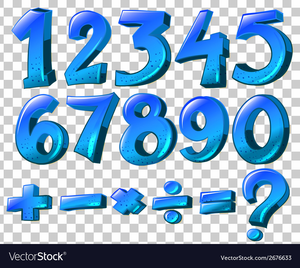 Numbers and math symbols in blue color Royalty Free Vector