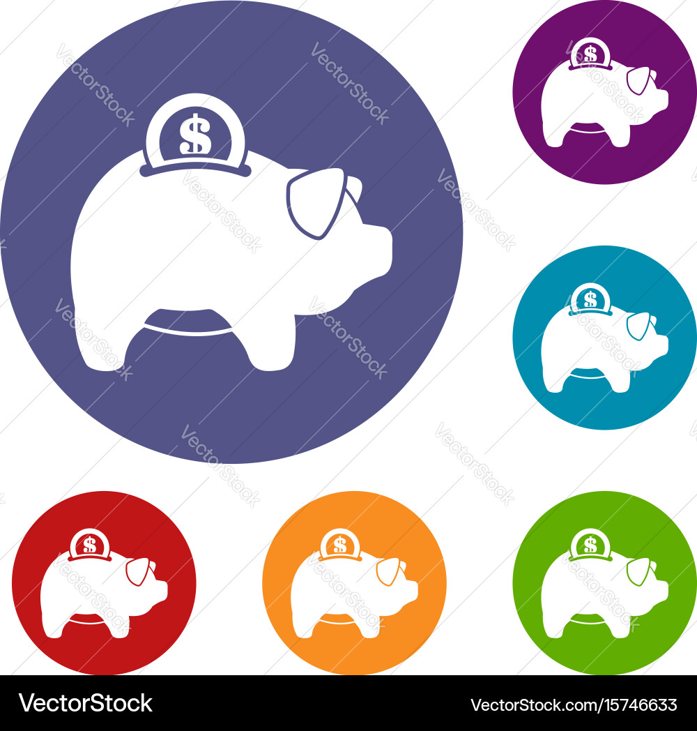 Pig money box icons set Royalty Free Vector Image
