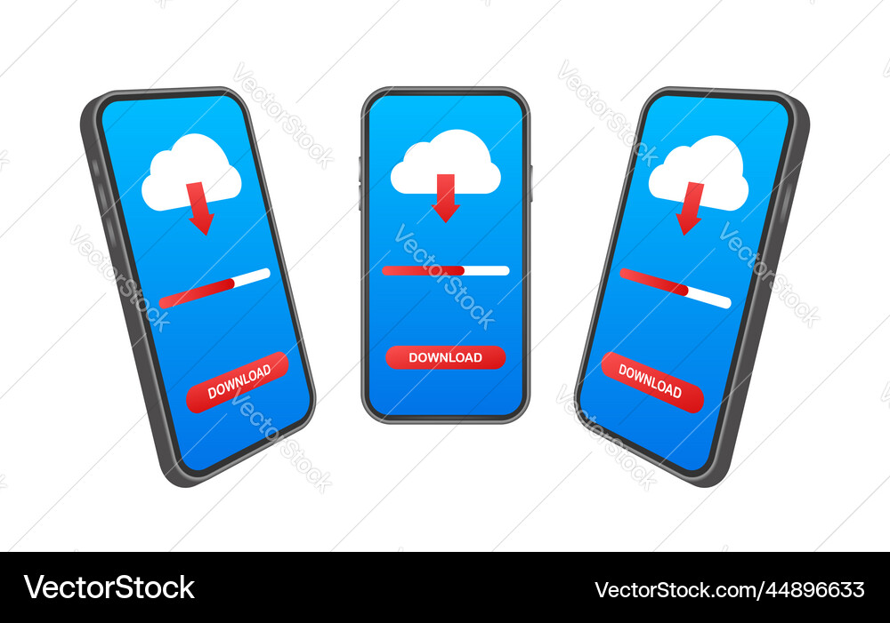 Smartphone with file download downloading process Vector Image