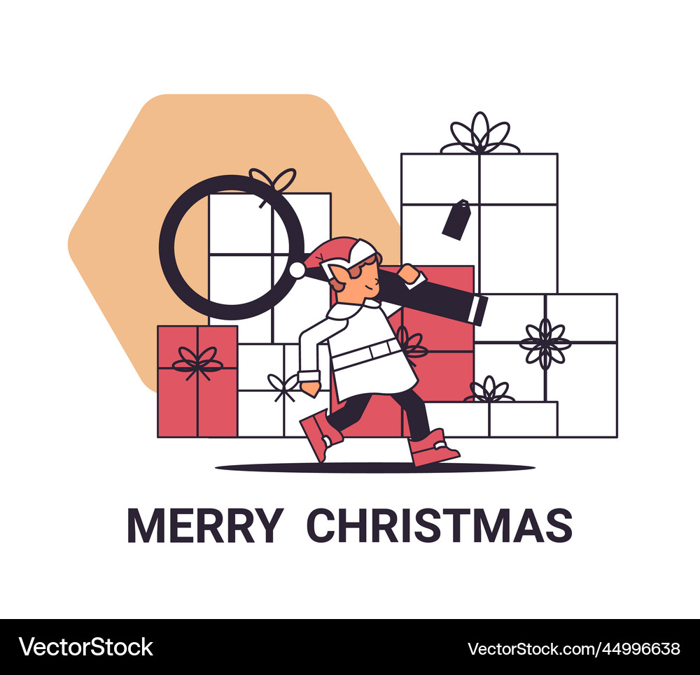 Elf holding magnifying glass santa helper Vector Image