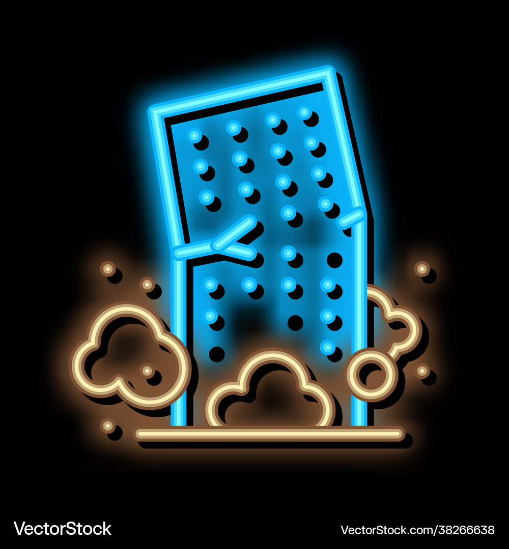 High-rise building collapse neon glow icon Vector Image