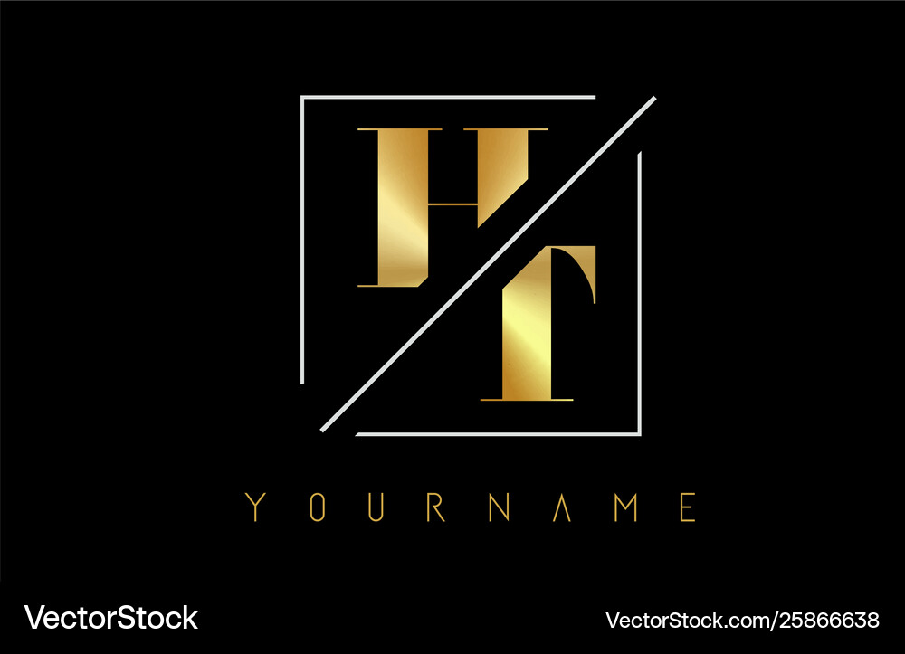 Ht golden letter logo with cutted and intersected Vector Image