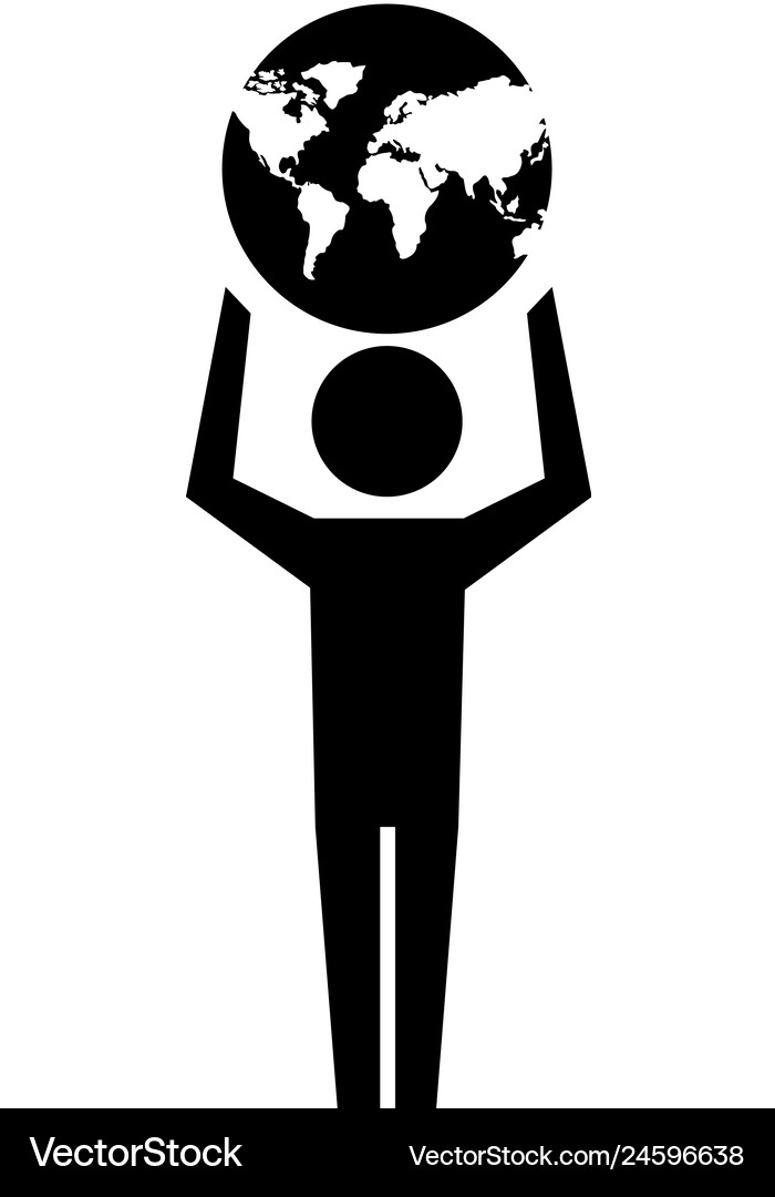 Man pictograph holding world map Royalty Free Vector Image