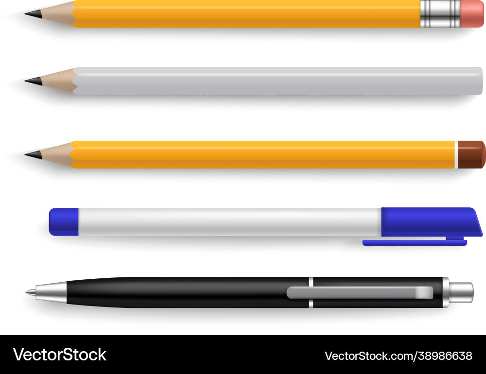 Pen and pencil realistic stationery tools Vector Image
