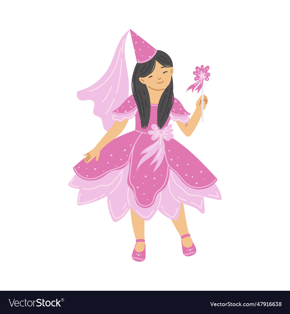 Princess In Pink Dress With Hat And Veil Romantic Vector Image