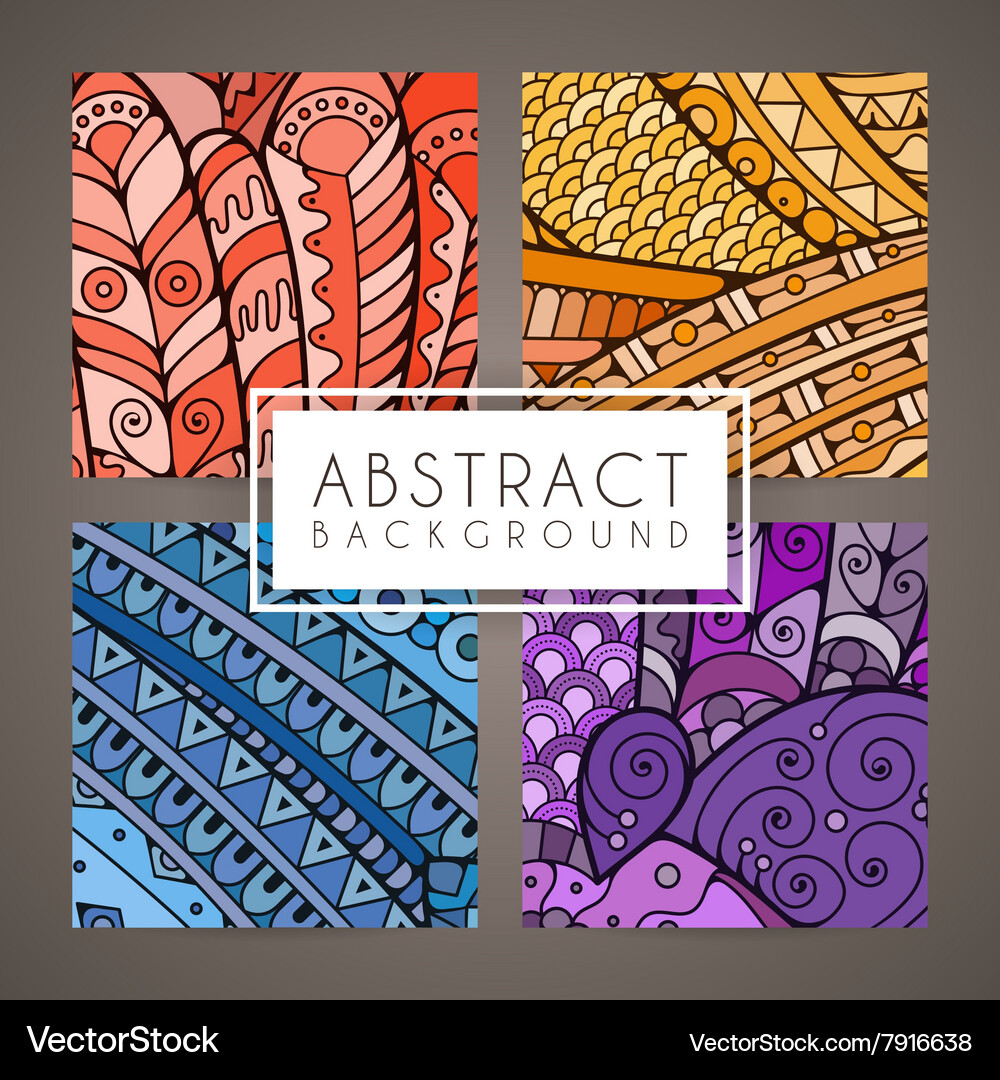 Set of four colorful intricate patterns Royalty Free Vector