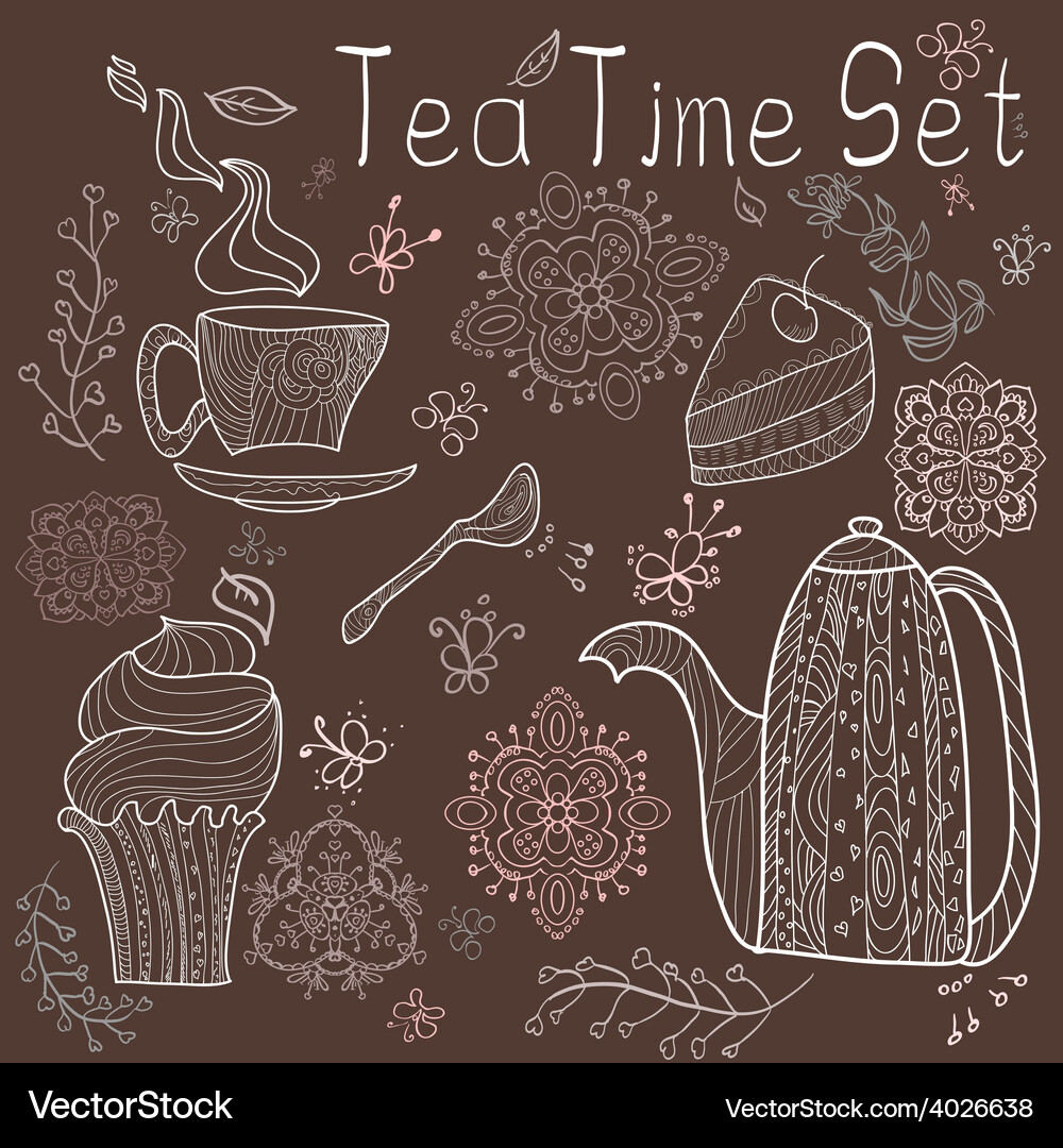 Tea time set card Royalty Free Vector Image - VectorStock