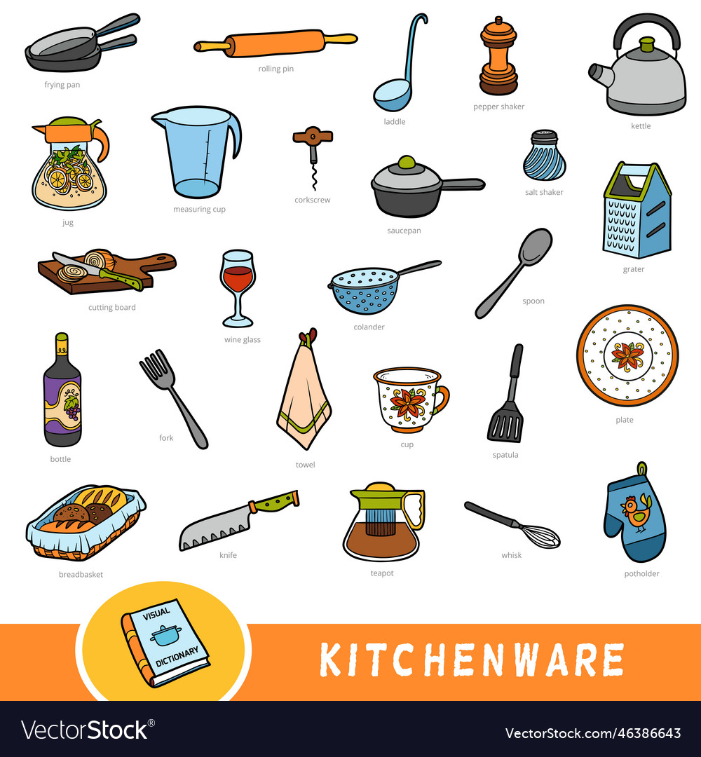 Color set of kitchenware collection of items with Vector Image