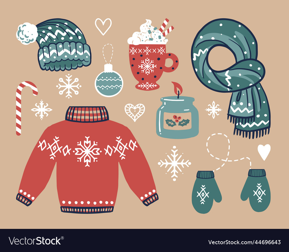 Cozy christmas a clip art of decorative elements Vector Image
