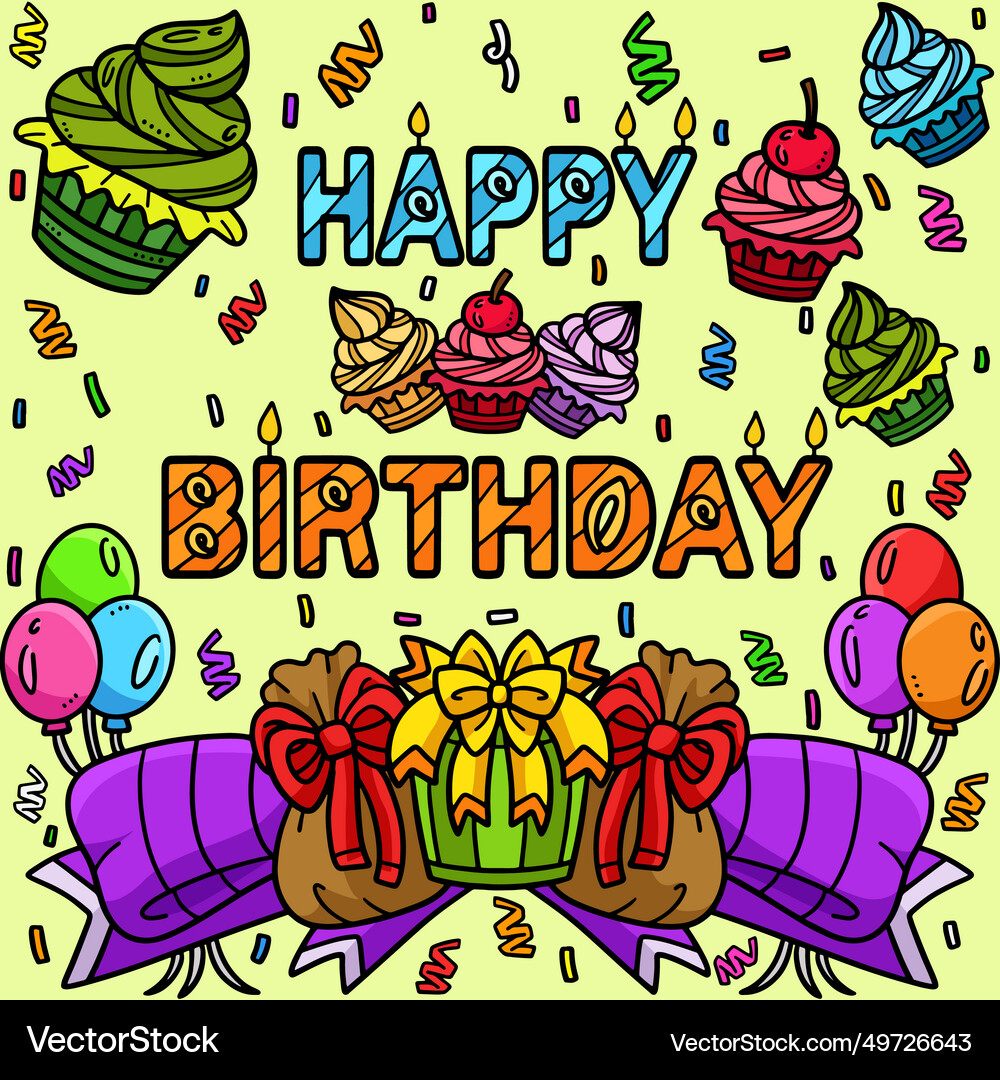Happy birthday colored cartoon Royalty Free Vector Image