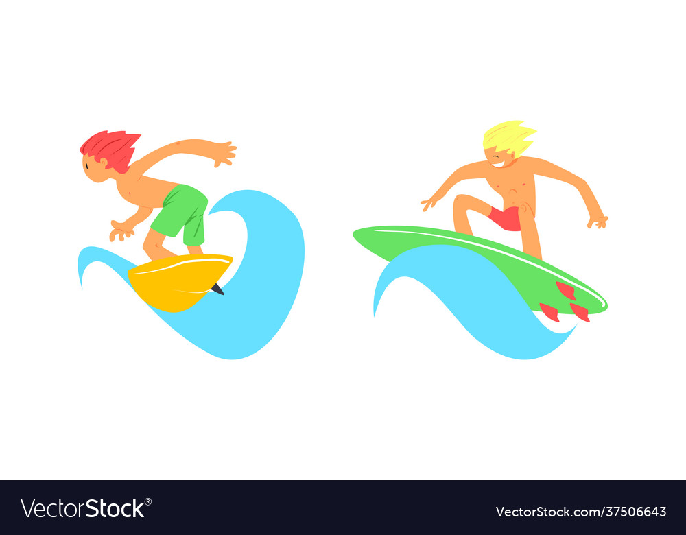 Male surfer riding moving wave water standing Vector Image