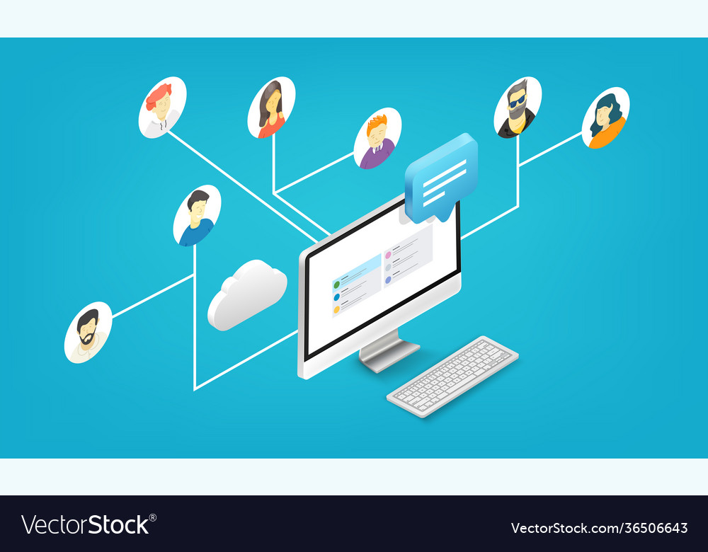 People working together remotely via application Vector Image
