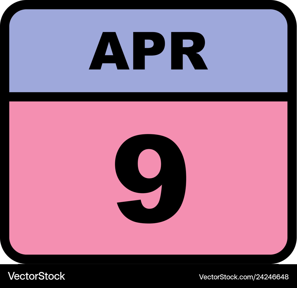 April 9th date on a single day calendar Royalty Free Vector
