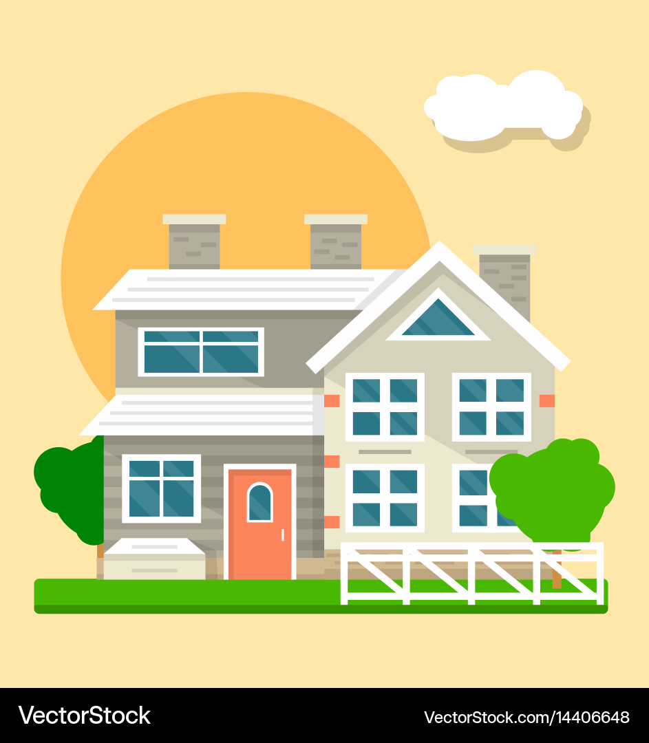 Big beautiful two-storied house on sunset or Vector Image