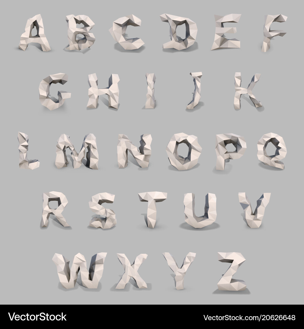 Capital latin font in low poly style Royalty Free Vector