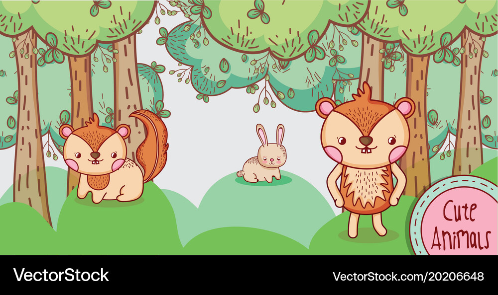 Cute animals in the forest Royalty Free Vector Image