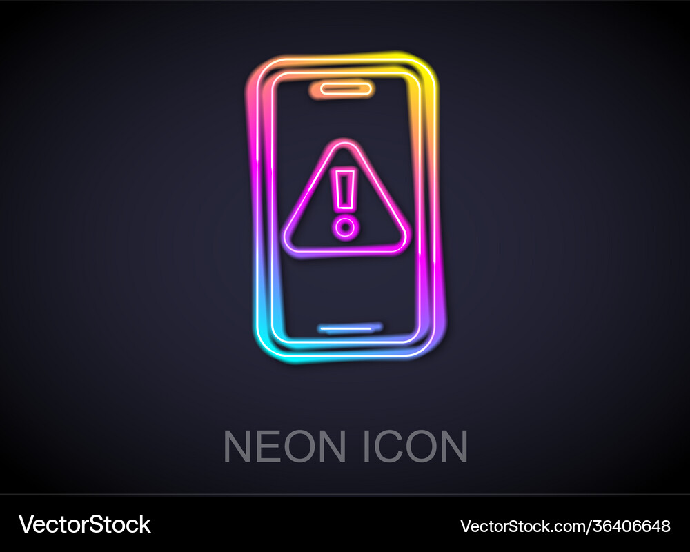 Glowing neon line mobile phone with exclamation Vector Image