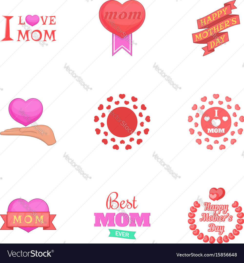 I love mom icons set cartoon style Royalty Free Vector Image