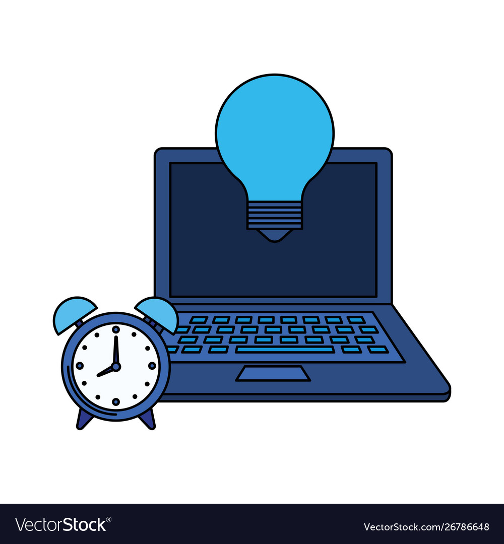 Laptop computer with bulb light Royalty Free Vector Image