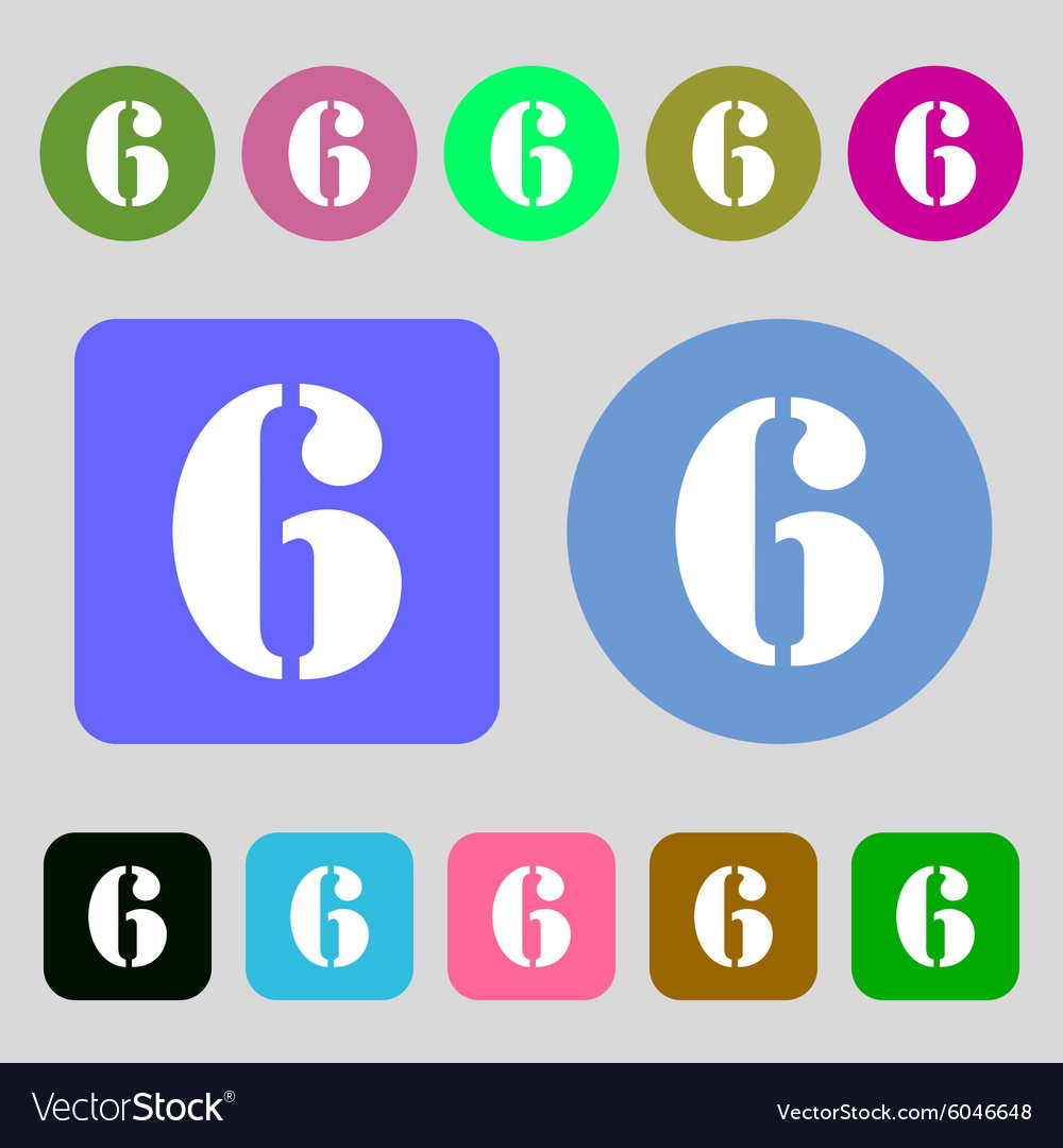 Number six icon sign 12 colored buttons flat Vector Image Number six icon sign 12 colored buttons flat Vector Image