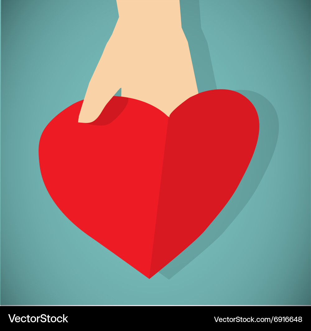 Red paper heart in hand flat icon Royalty Free Vector Image