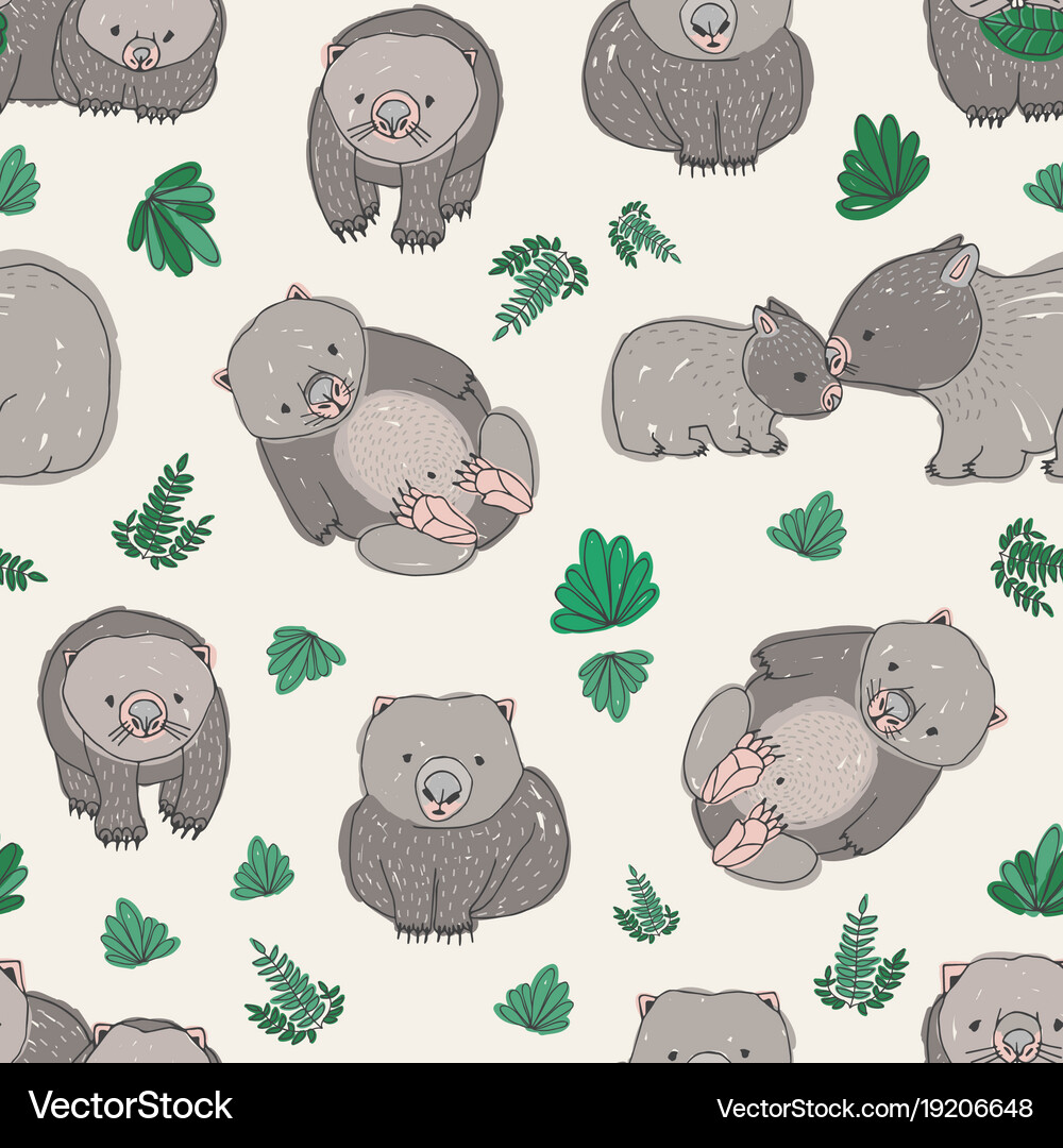 Seamless pattern with cute hand drawn wombats and Vector Image