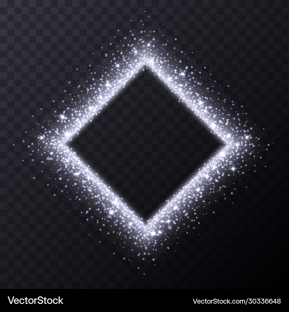 Silver rhombus frame with sparkles and flares Vector Image