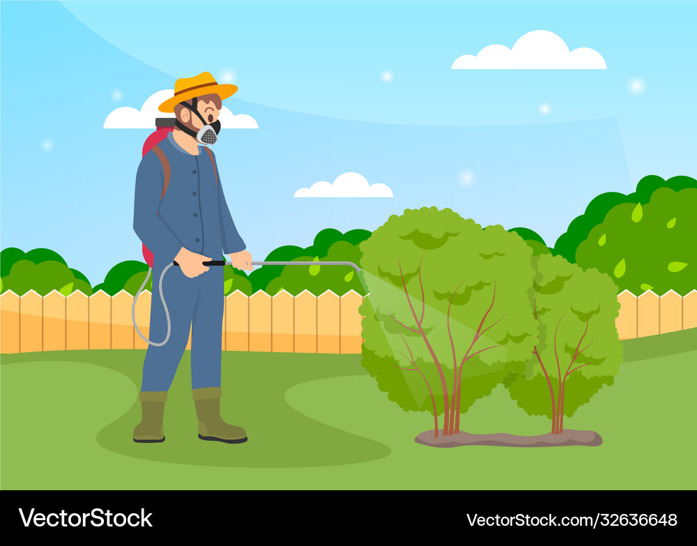 Spraying insecticide farmer exterminator holding Vector Image