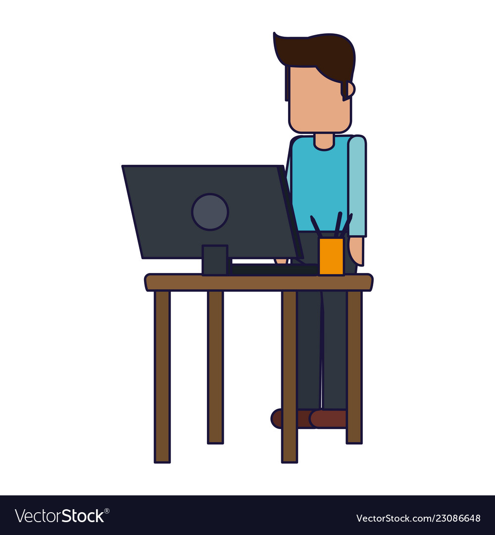 Working with computer avatar Royalty Free Vector Image