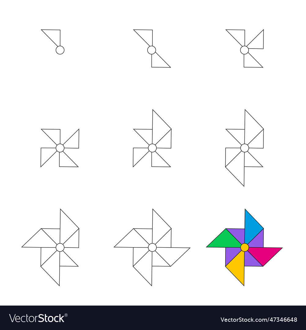 Worksheet easy guide to drawing pinwheel simple Vector Image