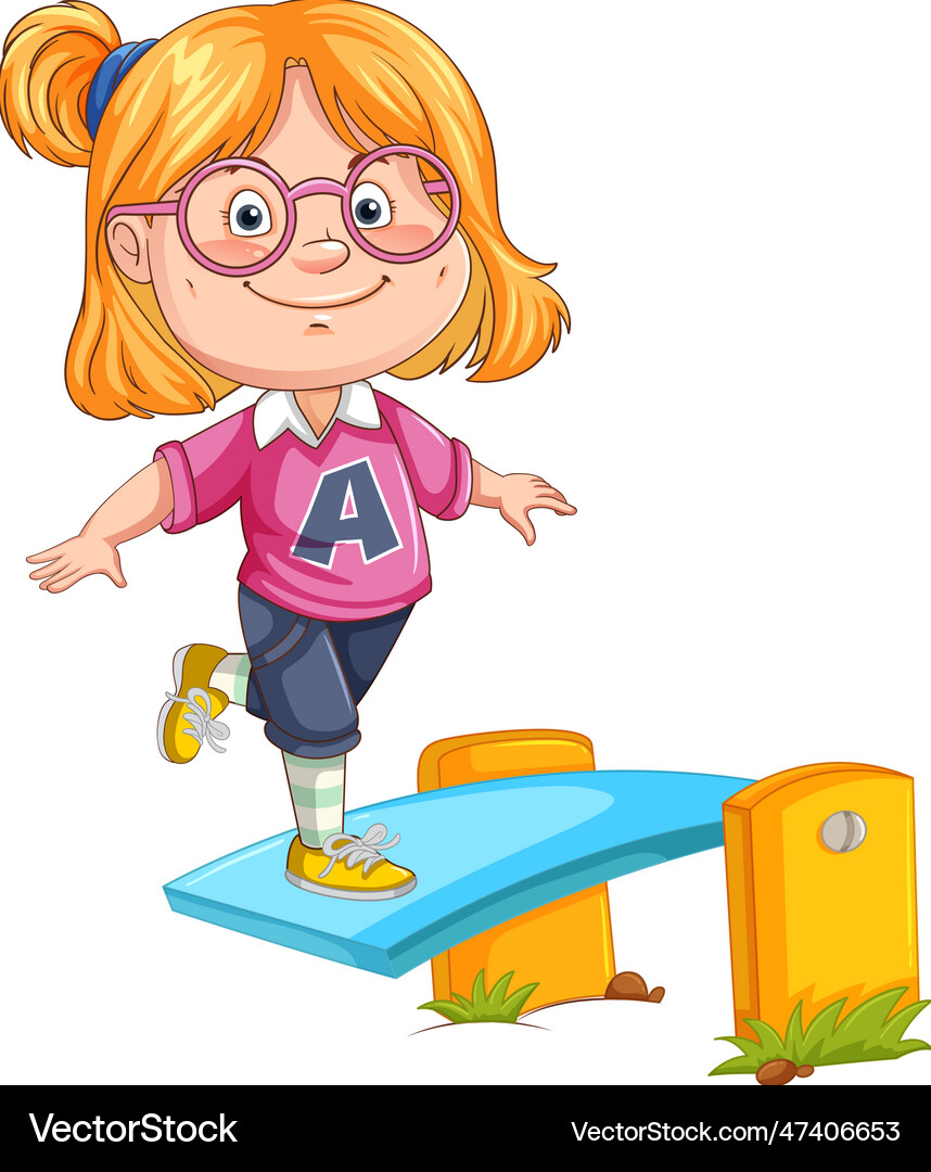 A blonde girl playing on springboard Royalty Free Vector
