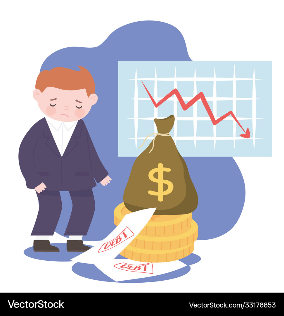 Bankruptcy man with falling down chart money Vector Image
