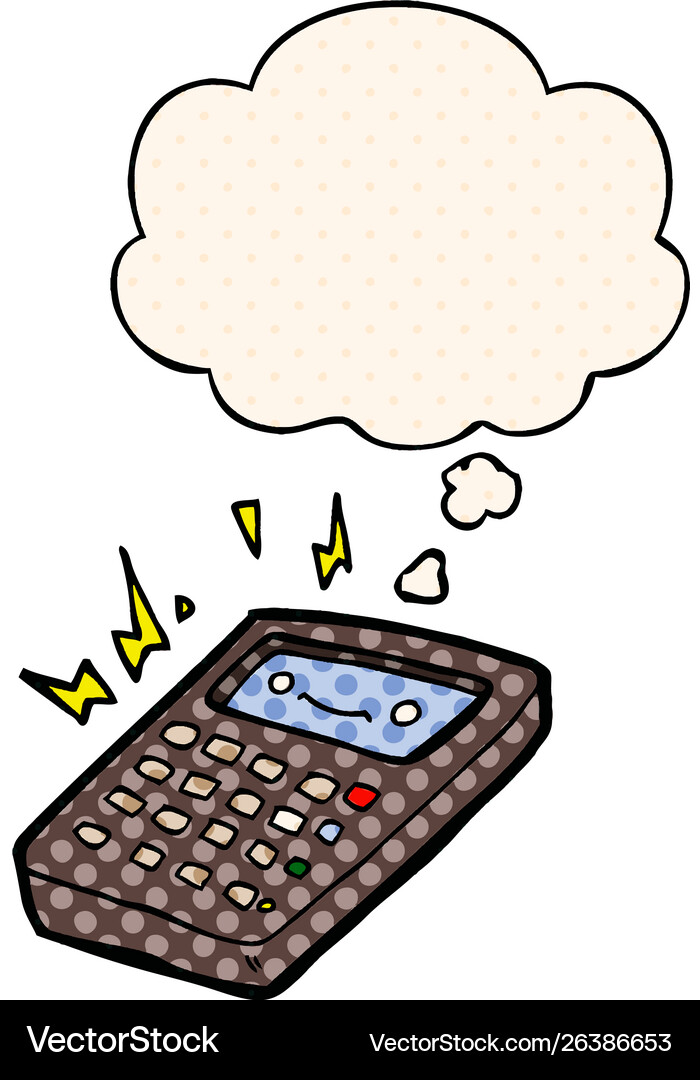 Cartoon calculator and thought bubble in comic Vector Image