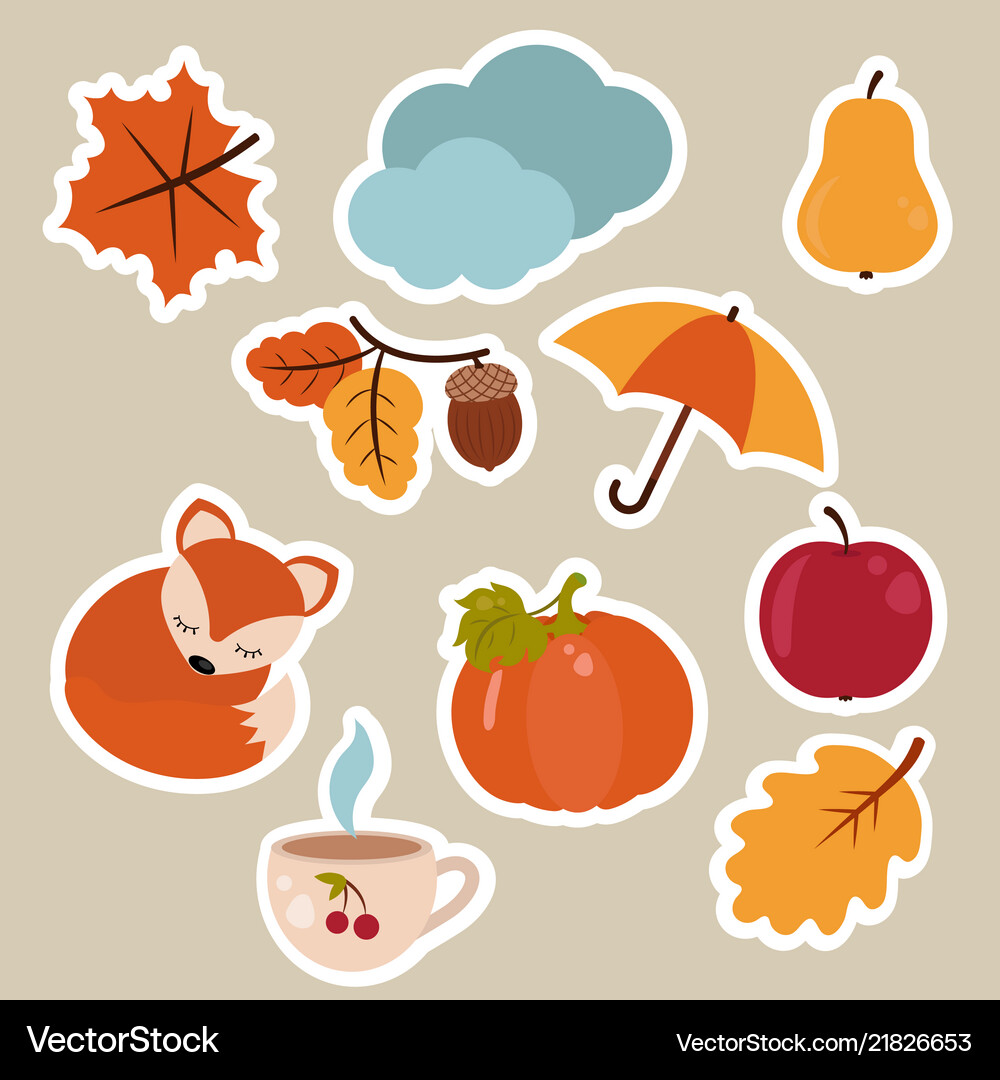 Cartoon characters and autumn elements cartoon Vector Image