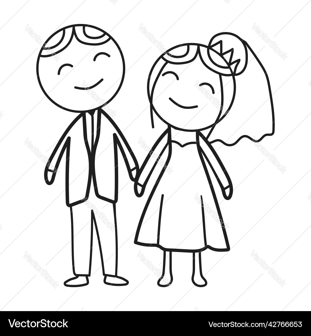 Cartoon doodle wedding couple romantic Royalty Free Vector
